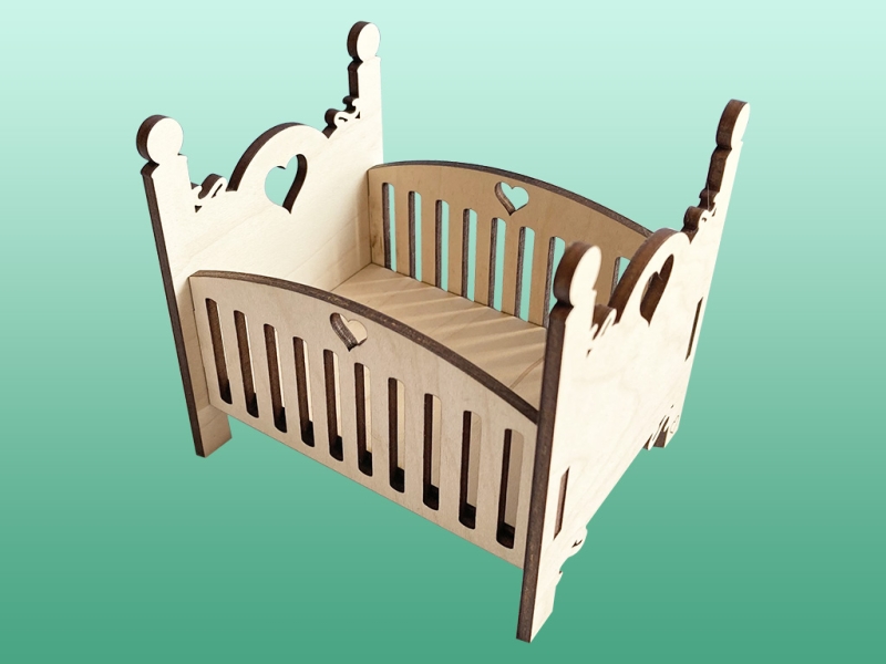 CO2 Laser Cut Wood Baby Doll Cribs with Plywood and MDF